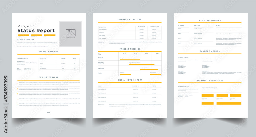 Project Status Report layout design template Stock Vector | Adobe Stock