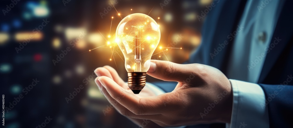 Data science. Man hold light bulb of innovative. business analytics (BA ...