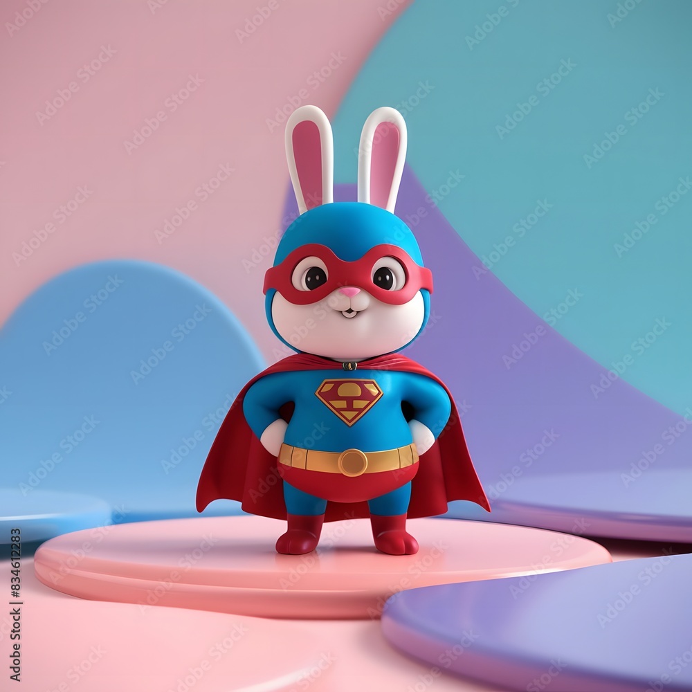 Cute Superhero bunny in superhero costume standing on pastel background ...