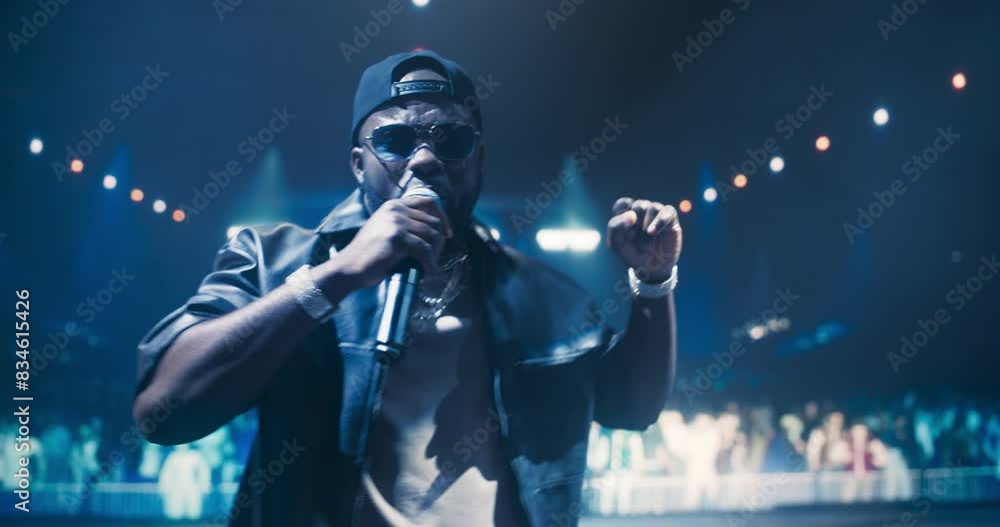 Portrait of a Male Rapper Singing an Emotional Song. Spectacular ...