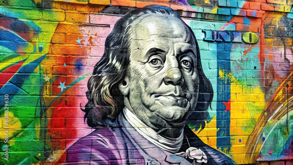 Abstract graffiti of a 100 dollar bill on a bright wall, graffiti, 100 ...