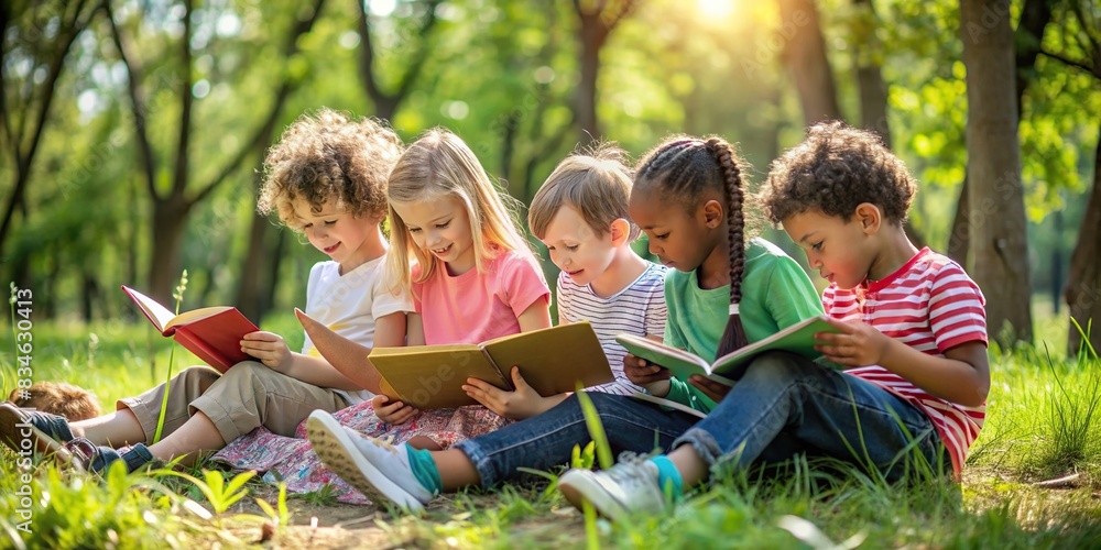 of children reading in nature , children, nature, reading, books ...