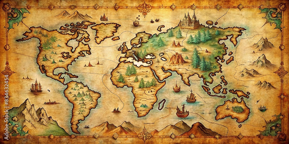 Old paper map of a fantasy land, fantasy, map, vintage, ancient ...