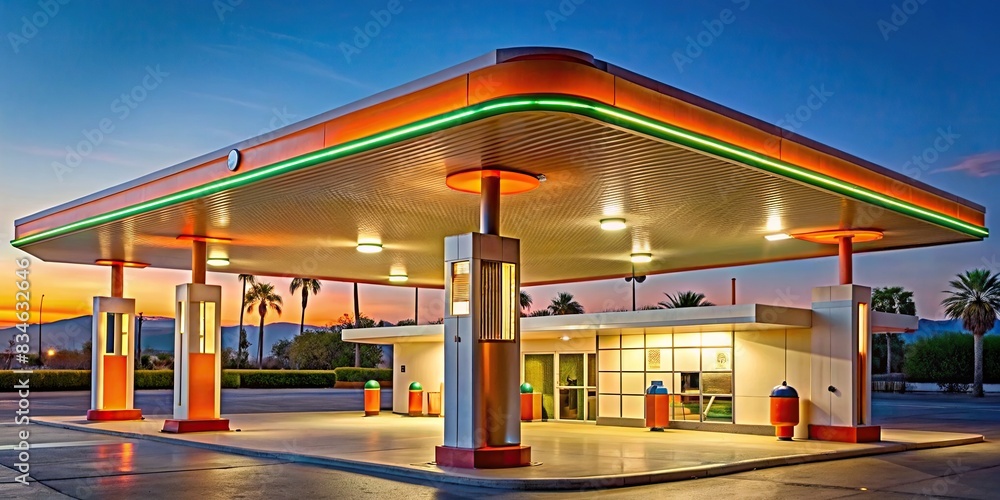of a vintage Googie style gas service station from the 60's and 70's ...