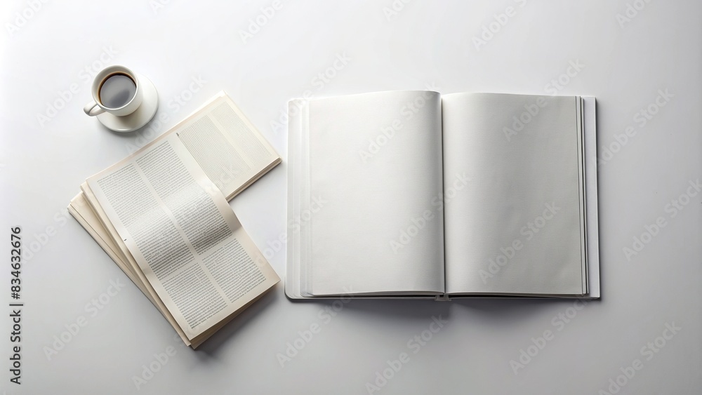 Blank magazine, journal, newspaper, notebook mockup on white background ...