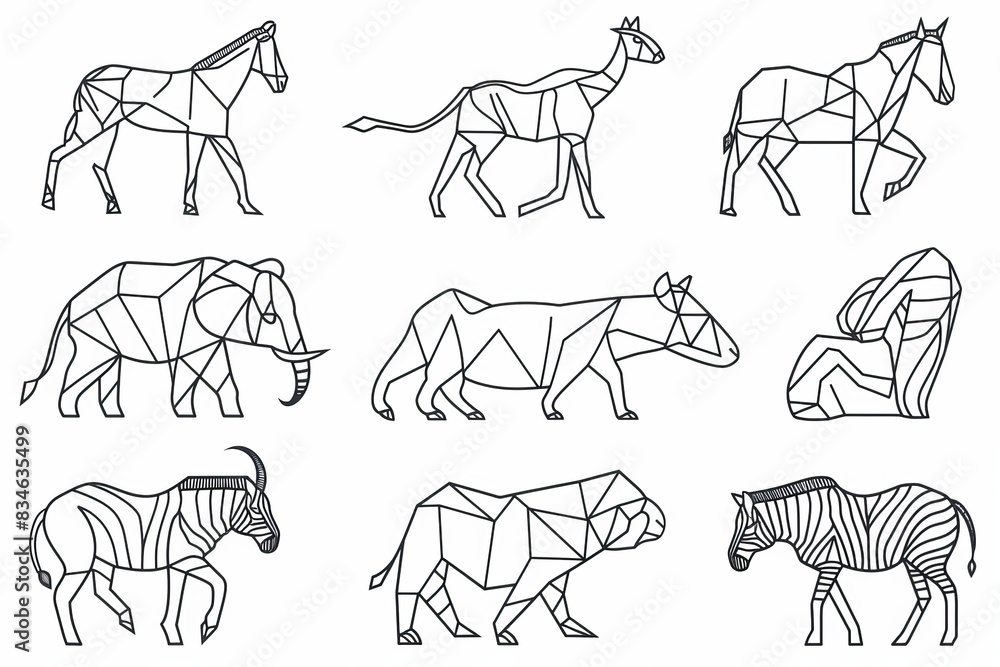 Minimalist line art of animals in motion, perfect for modern design ...