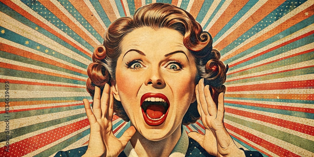 Vintage propaganda poster featuring a woman screaming in a creative ...