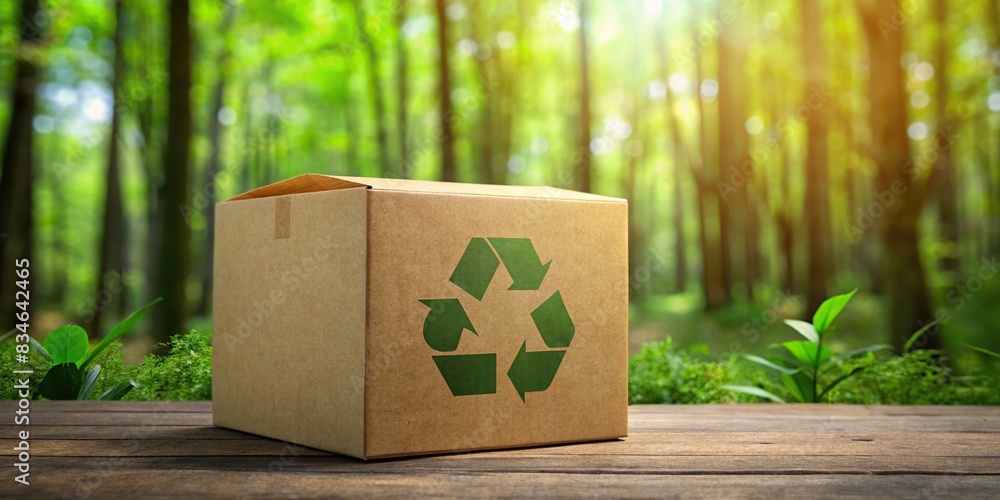 Generative of a recycled cardboard box with recycle logo against a ...