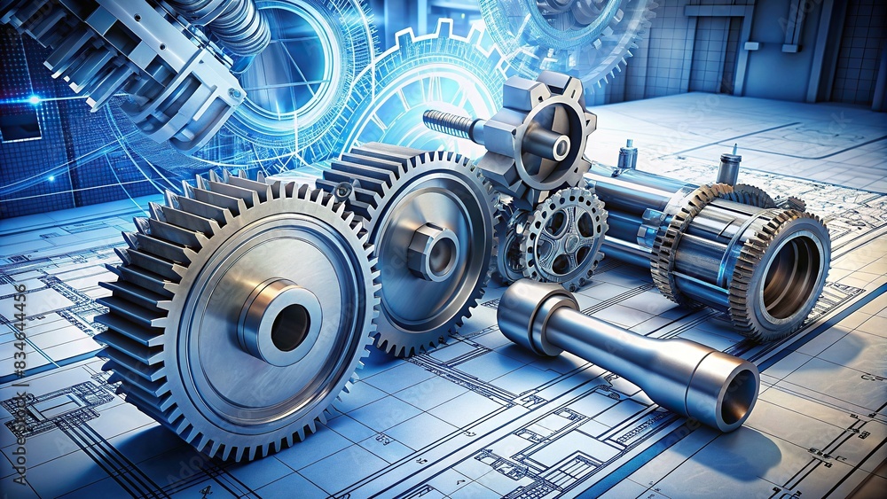 of mechanical engineering design with models superimposed over ...