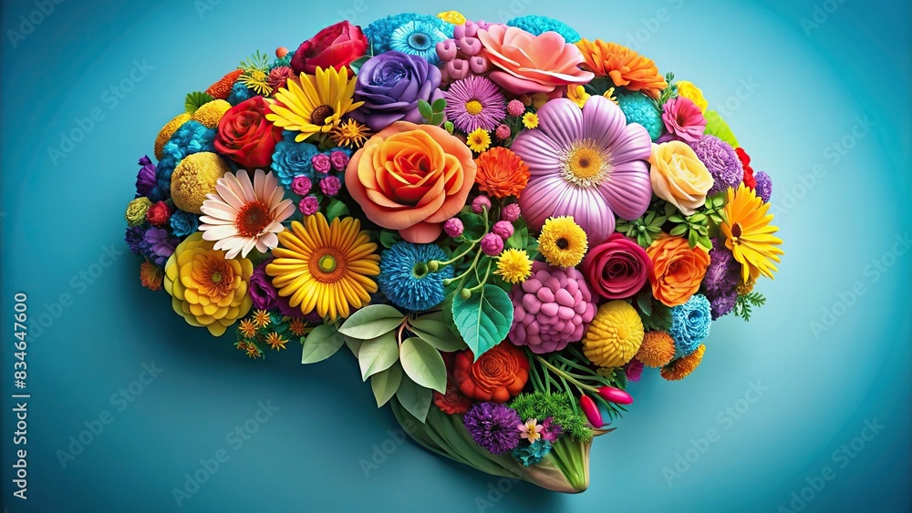 Human brain with spring colorful flowers for World Mental Health day ...