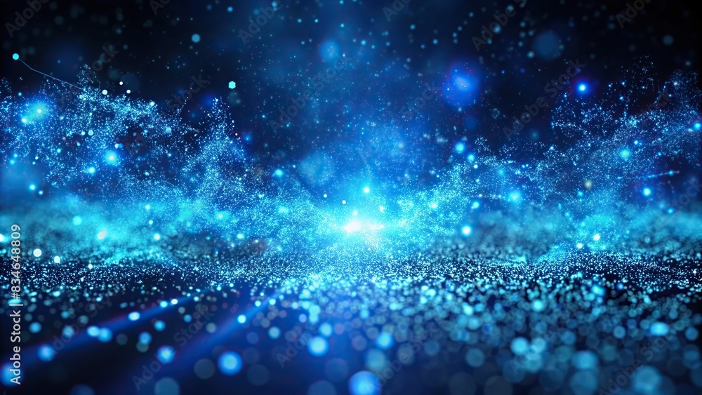 Abstract blue particles floating in a digital technology background for ...