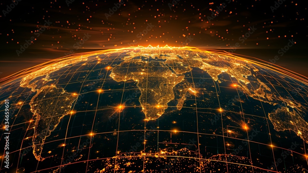 A 3D model of the Earth with exaggerated latitude and longitude lines ...