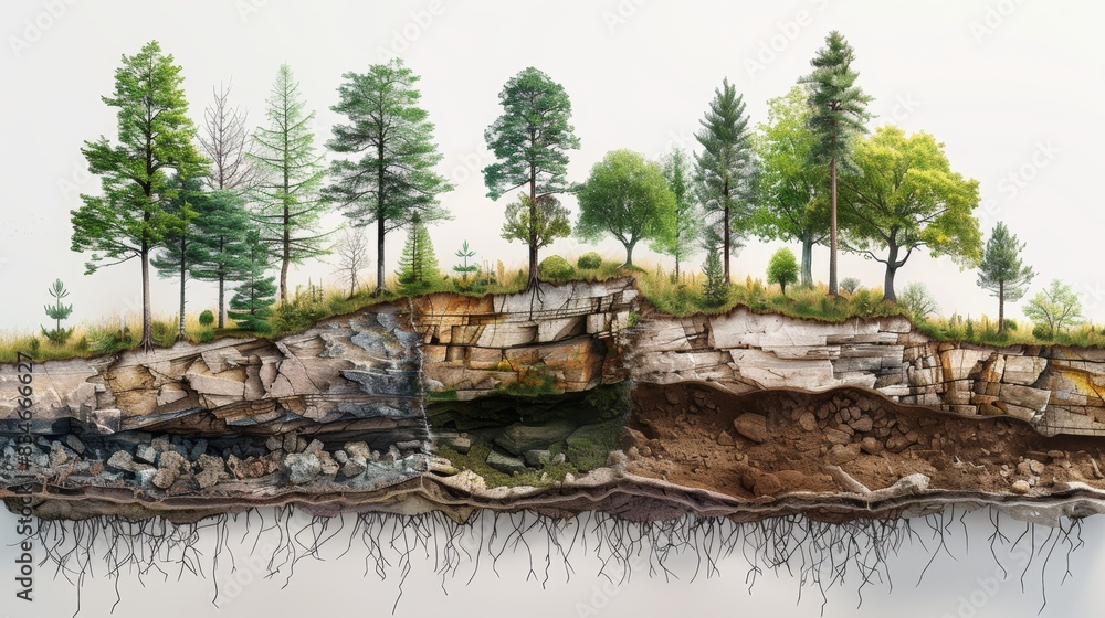A composite image showing different stages of ecological succession ...