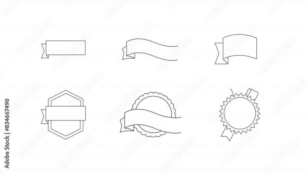 Animated banners icons. Ribbons and prize badges line animation library ...
