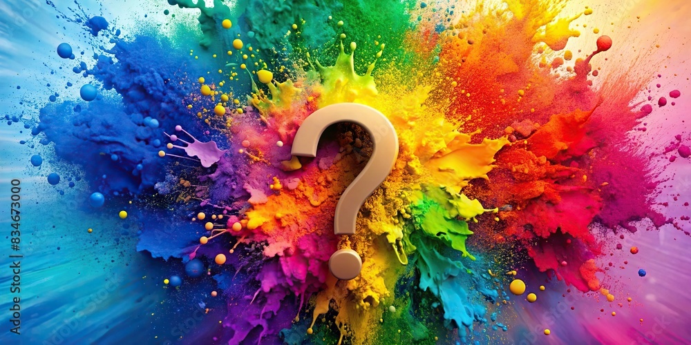 Colorful paint splash with question mark in vibrant rainbow colors ...