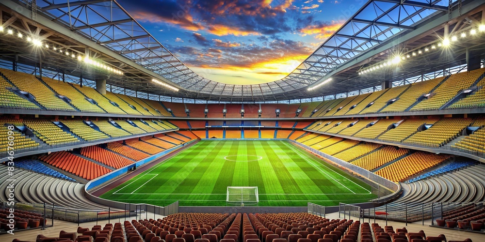 A football soccer world tournament stadium with empty seats, sports ...