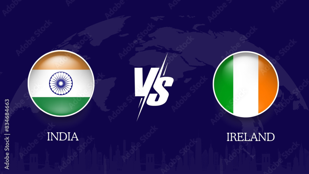 India vs Ireland flag, world map and building skyline use for t20 ...