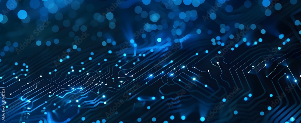 Abstract blue technology background with a circuit board pattern and ...