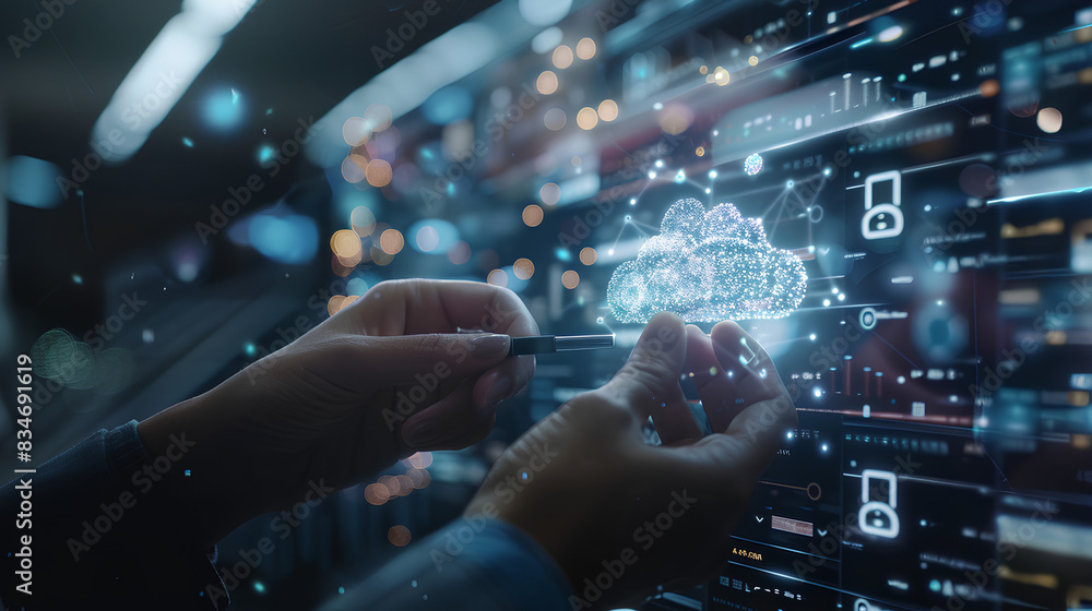 Cloud ERP, Enterprise Resource Planning concept. Businessman connecting ...