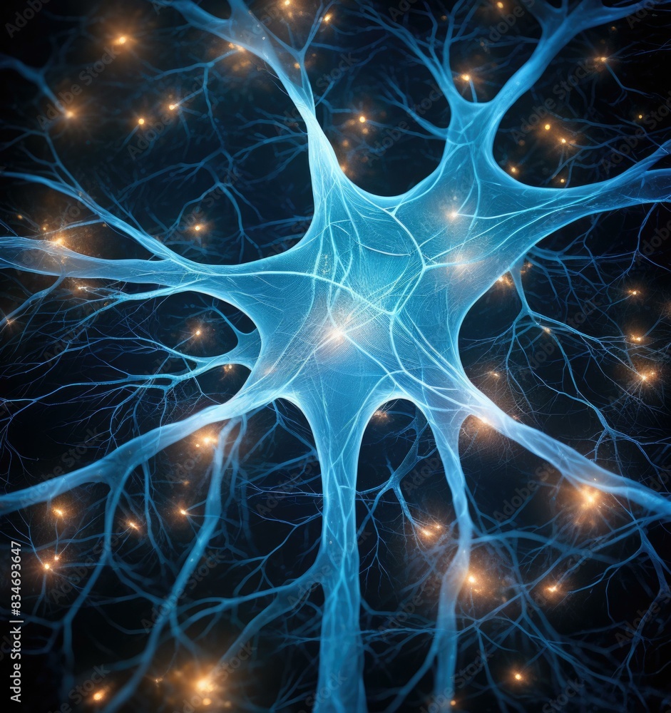 Illustration of a neuron, a type of cell that is the basic functional ...