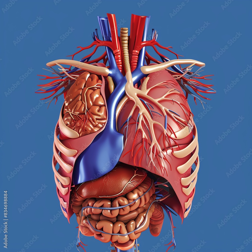 Detailed anatomical illustration of human thoracic cavity showcasing ...