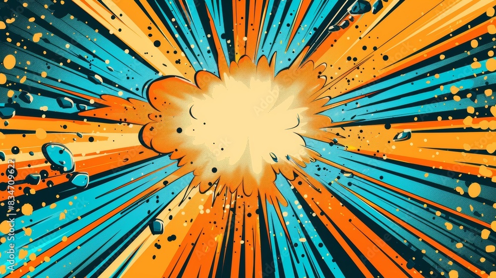 Blank comic book explosion background, superhero theme, birthday card ...