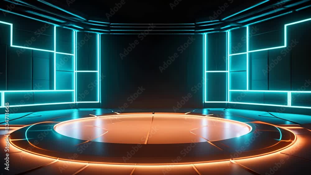 podium Futuristic showcase with platform for product displaying. Empty ...