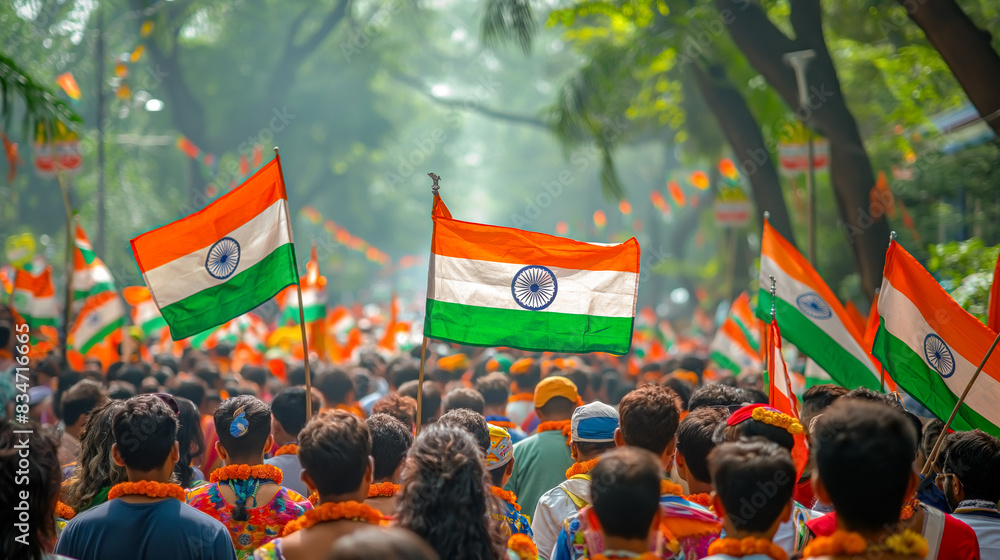 Indian People Walking At A Parade For Celebration Of Independence Day ...