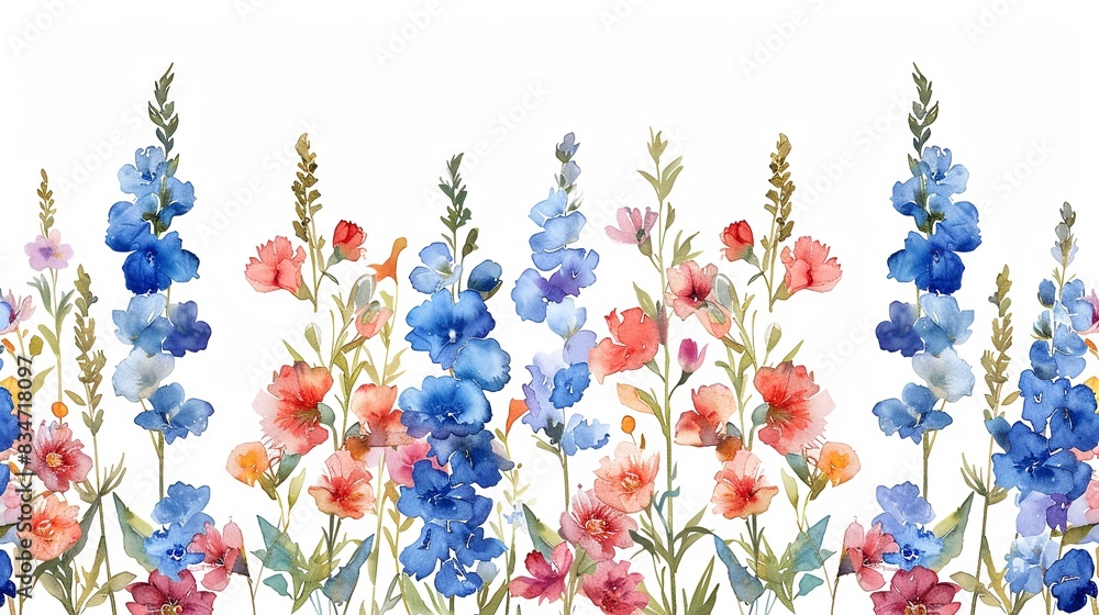 Larkspur, Watercolor Floral Border, watercolor illustration, isolated ...