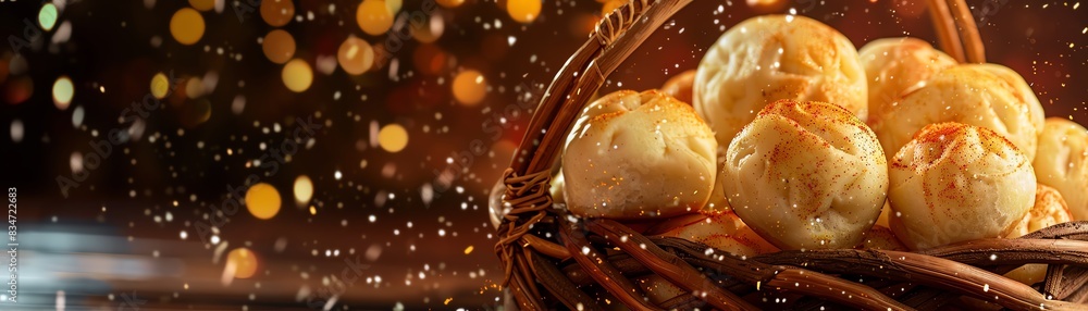 Brazilian pao de queijo, cheesy bread rolls, served in a basket with a ...