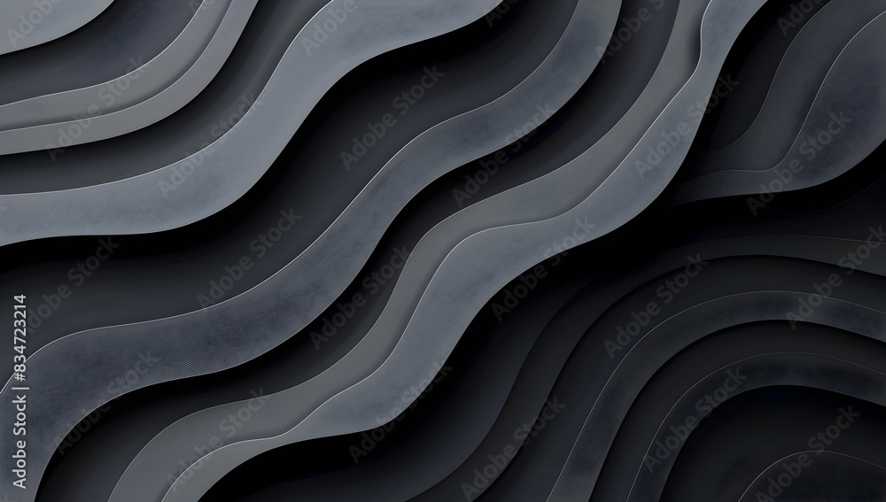 Black Abstract Background With A 3d Paper Cut Wave Pattern Shape In A 2d Flat Illustration