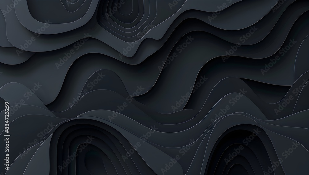 Black Abstract Background With A 3d Paper Cut Wave Pattern Shape In A 2d Flat Illustration