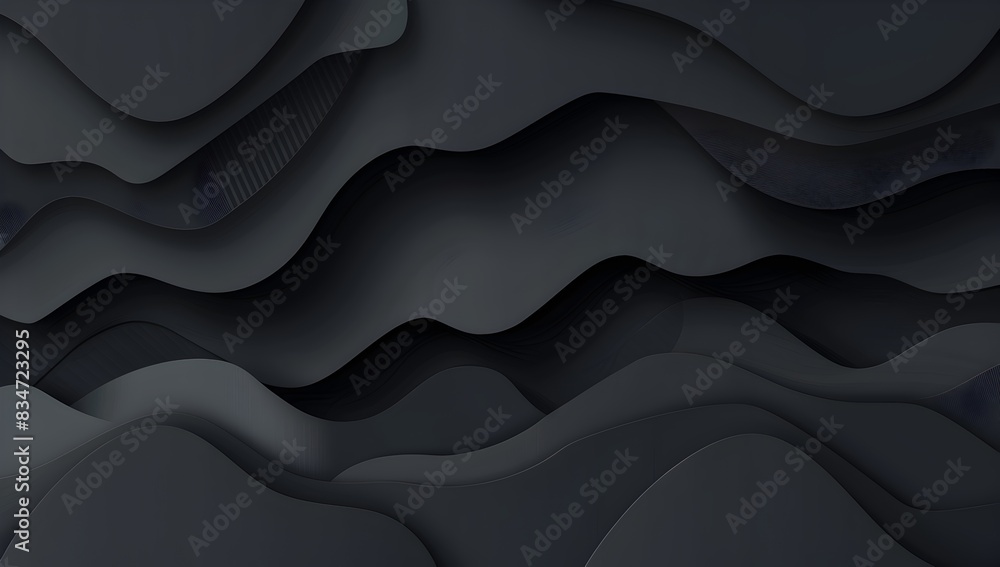 Black Abstract Background With A 3d Paper Cut Wave Pattern Shape In A 2d Flat Illustration