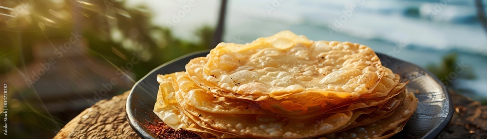 Malabar parotta, flaky layered bread, served on a rustic plate with a ...