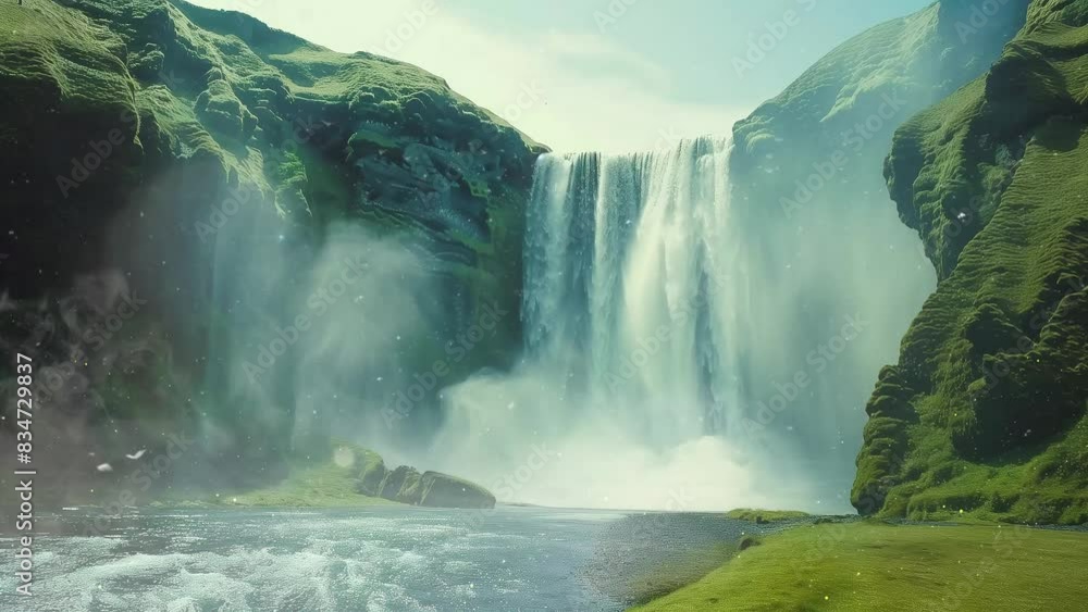 cinematic waterfall nature background concept. seamless looping overlay ...