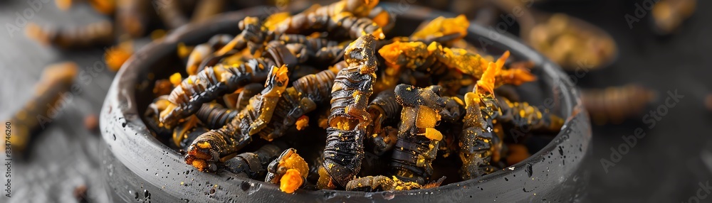 Mopane worms, dried and fried, served as a snack, local Zimbabwean ...