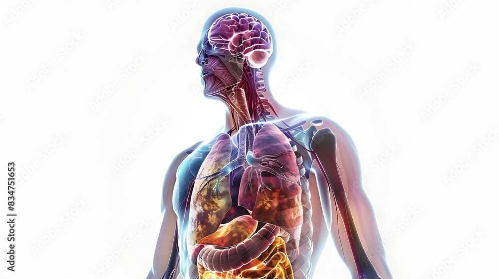 A high-resolution illustration of a human figure with transparent skin ...