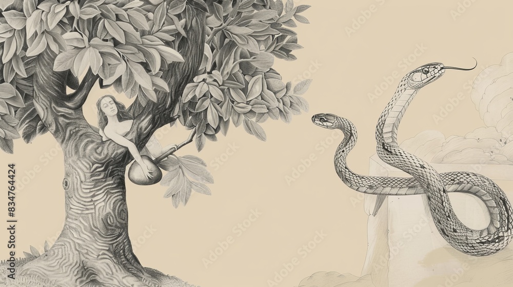 Genesis 3 Biblical Illustration: Temptation in Eden, Eve and Forbidden ...
