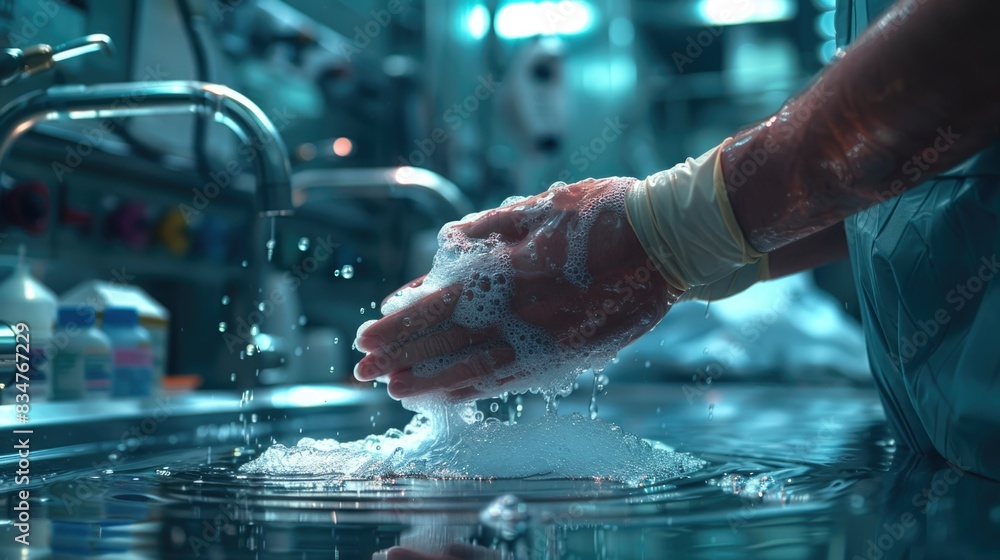 Healthcare Professional Practicing Hand Hygiene in Clinical Setting ...