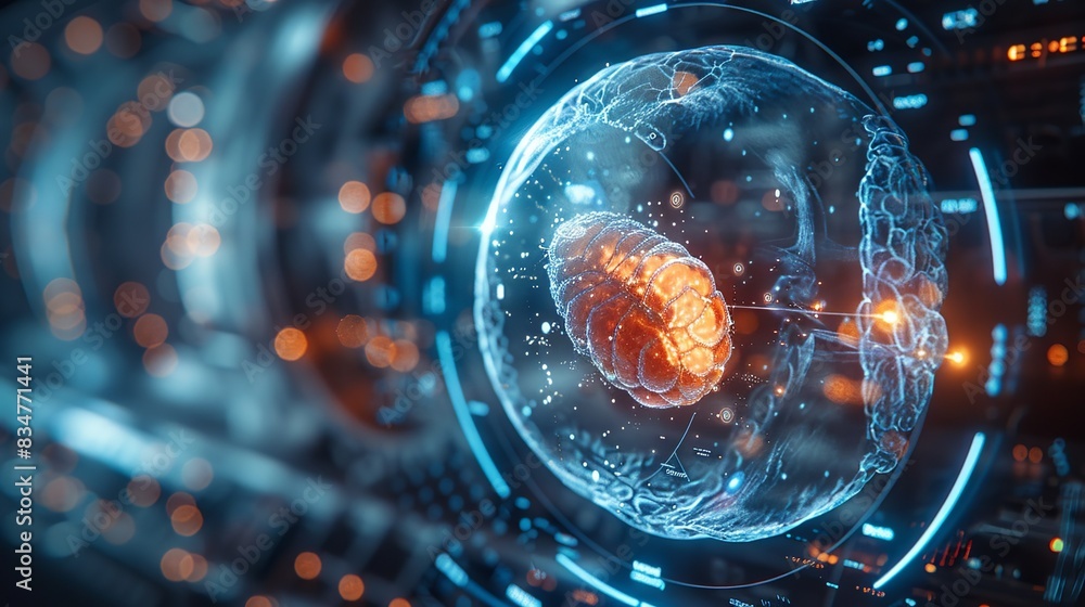 A minimalistic medical x-ray HUD hologram showing a detailed image of ...