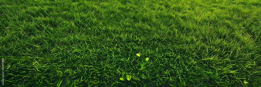 Wide format background image of green carpet of neatly trimmed grass ...