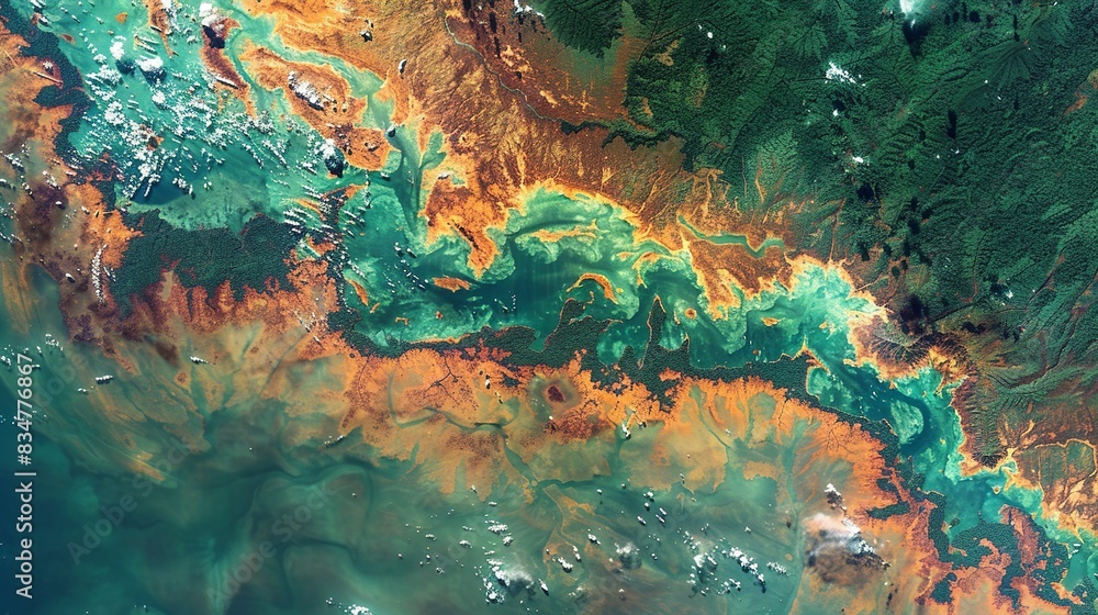 A satellite image showing the extent of deforestation in the Amazon ...