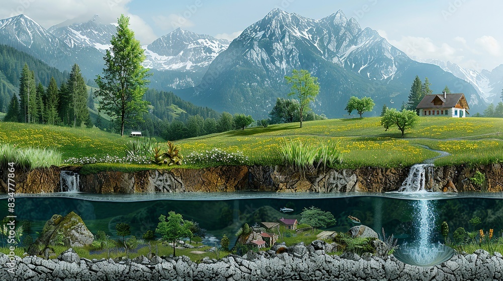 A diagram illustrating the water cycle and human impacts on freshwater ...