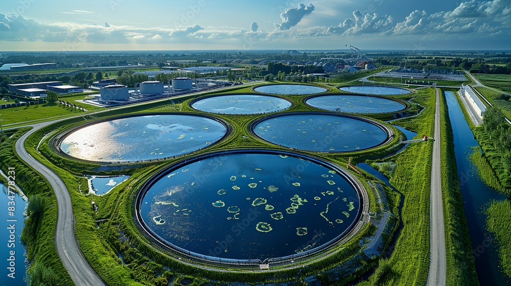 An aerial view of a landfill site undergoing methane capture and conversion to renewable energy ...