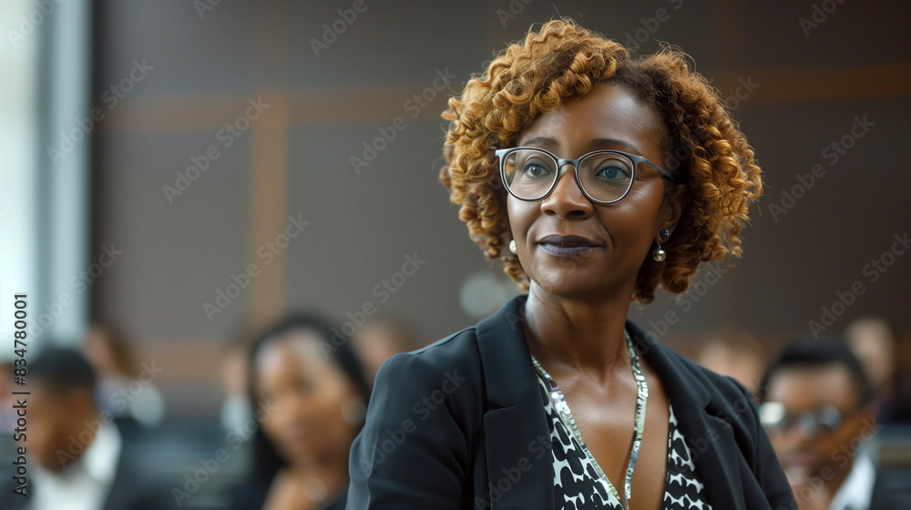 African American female university professor in a professional outfit ...