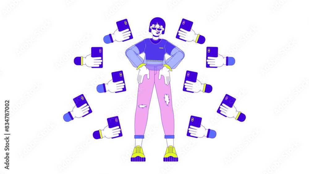 Fans taking photos of fashion idol line 2D animation. Fashion ...