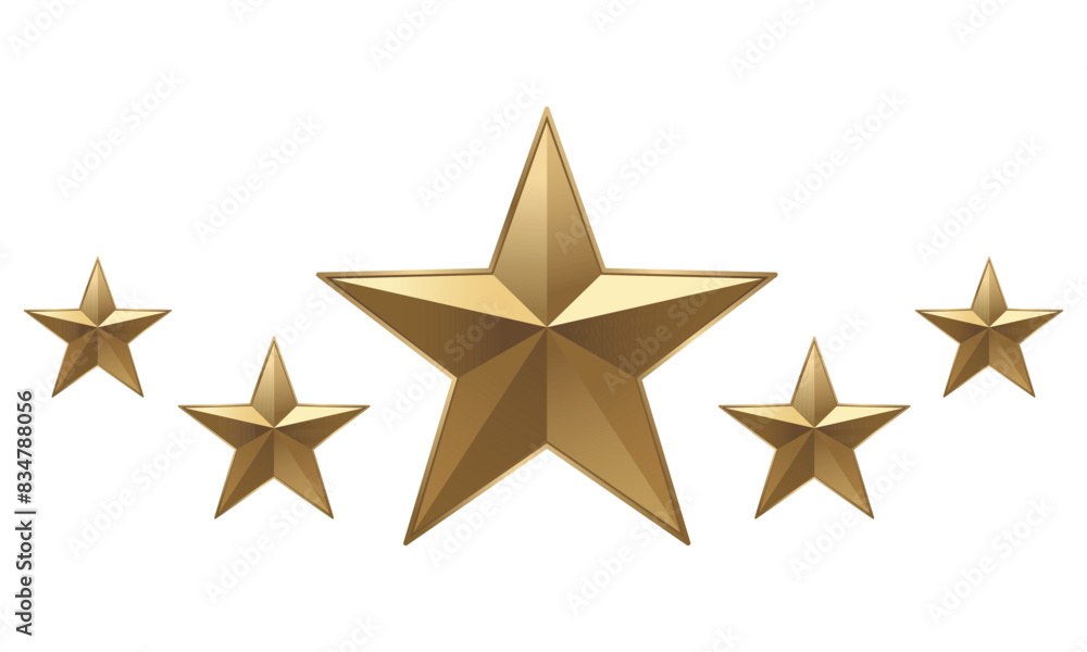 Set of 5 gold stars, for rating, review .Isolated on white background ...
