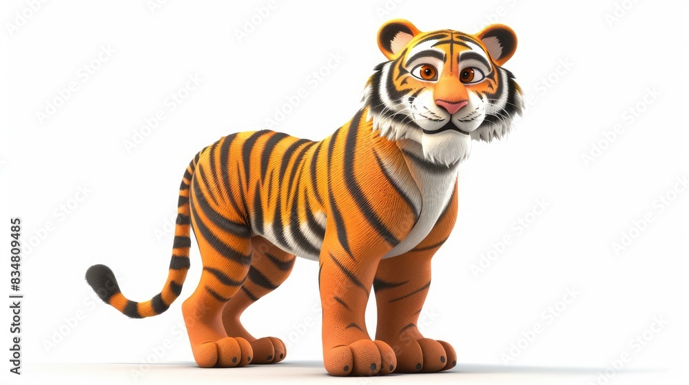 Cartoon striped tiger, white background used in teaching, Generative Ai ...