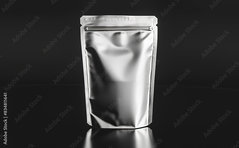 White blank foil doypack mockup, isolated on a dark grey background ...