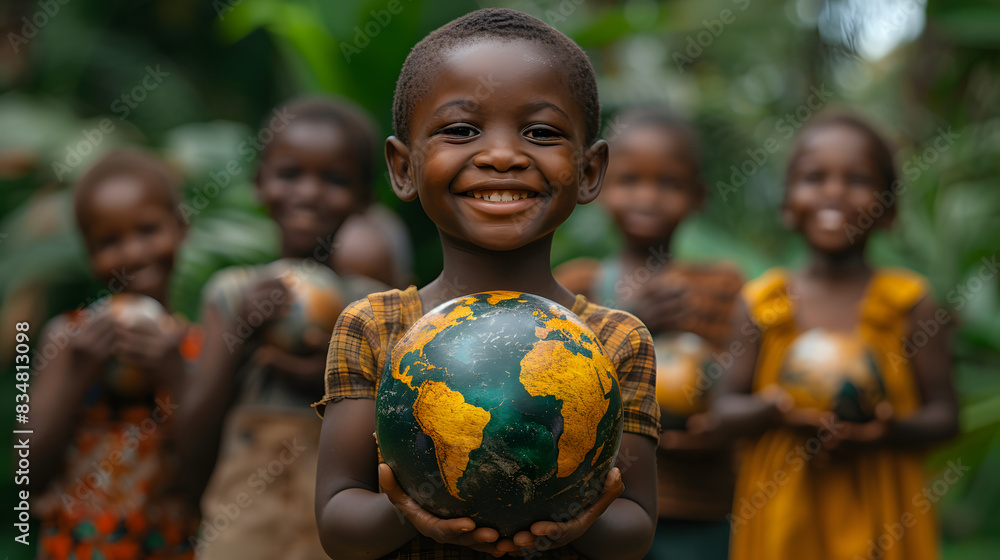 International day of peace concept with African Children holding earth ...